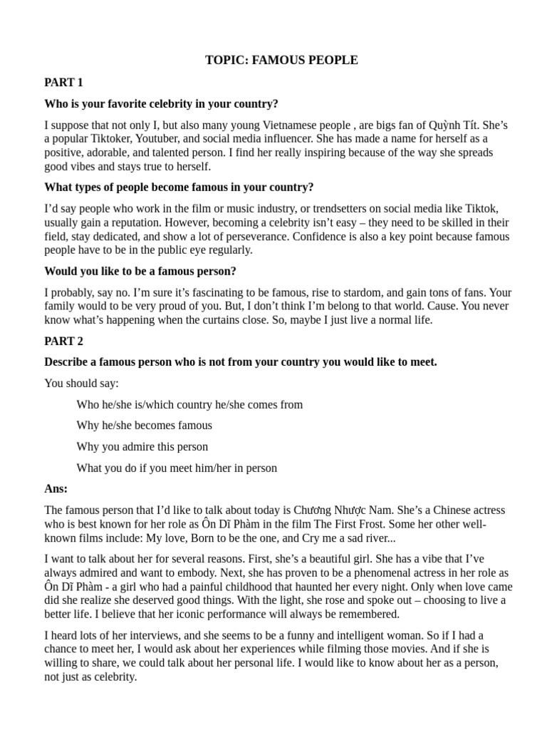 Ielts Speaking Part 2 Famous People | PDF | Celebrity