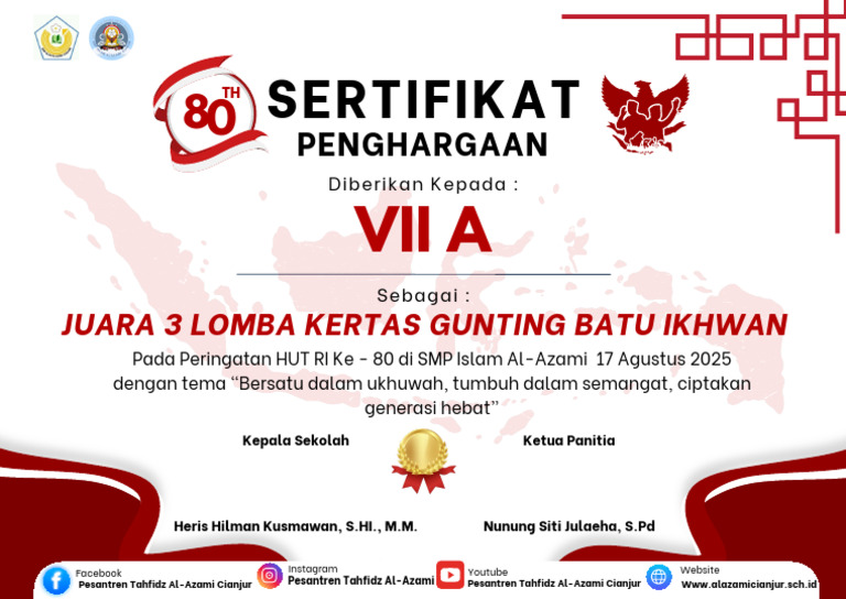 Merah Putih Modern Elegan Sertifikat Penghargaan Juara 1 Lomba Balap ...