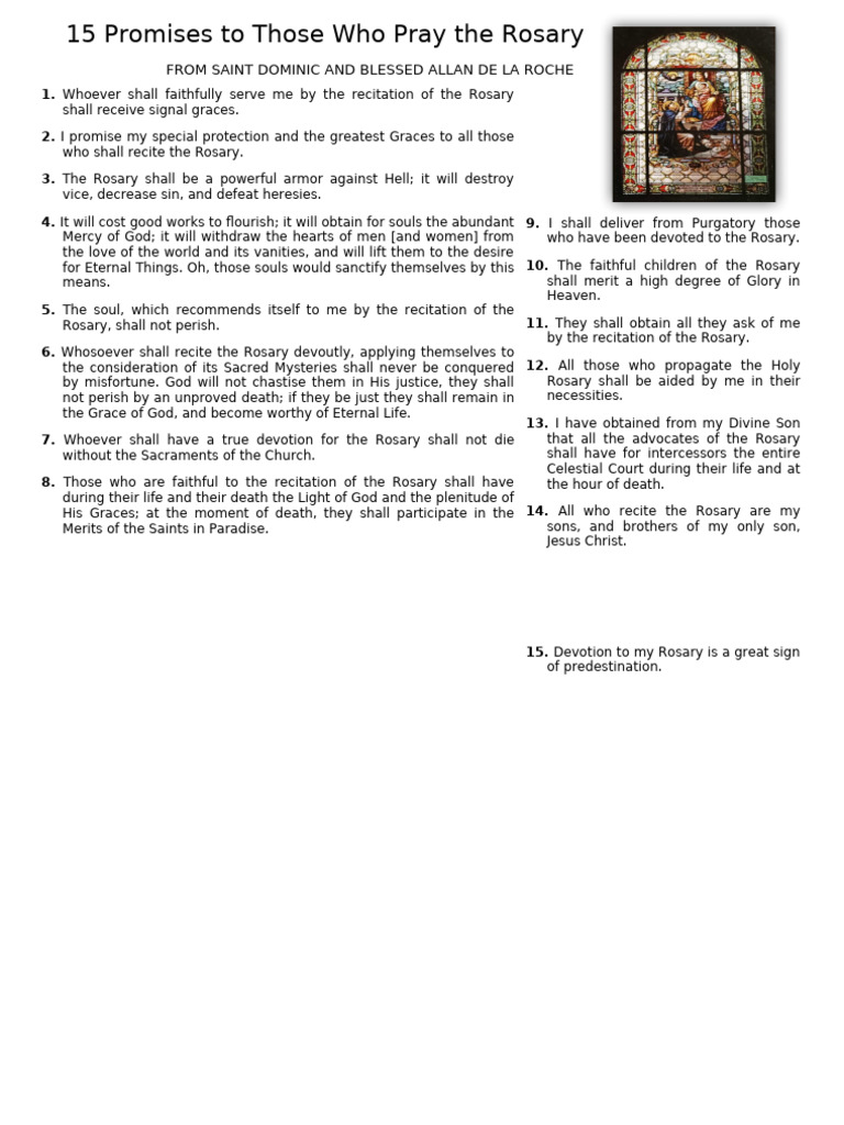 15 Promises To Those Who Pray The Rosary | PDF | Rosary | Grace In ...