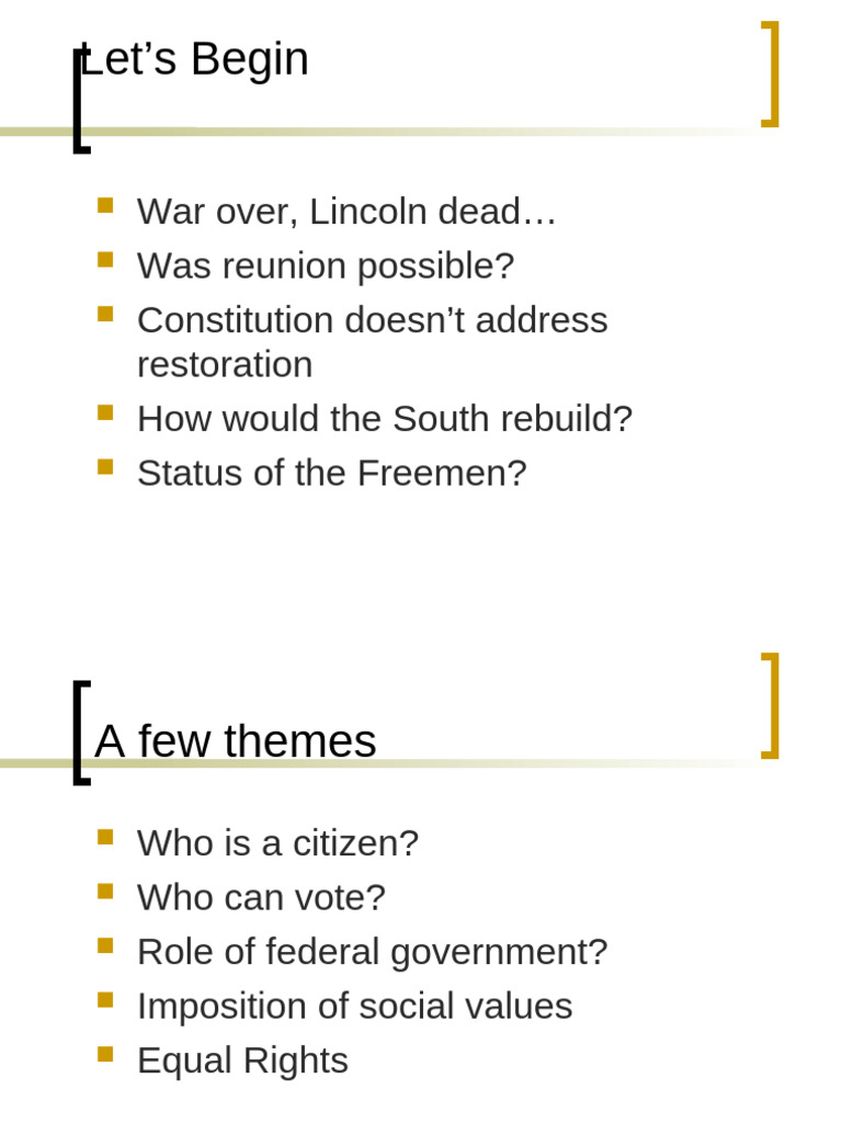 HIST157 Reconstruction - Lecture Notes | PDF | Reconstruction Era ...