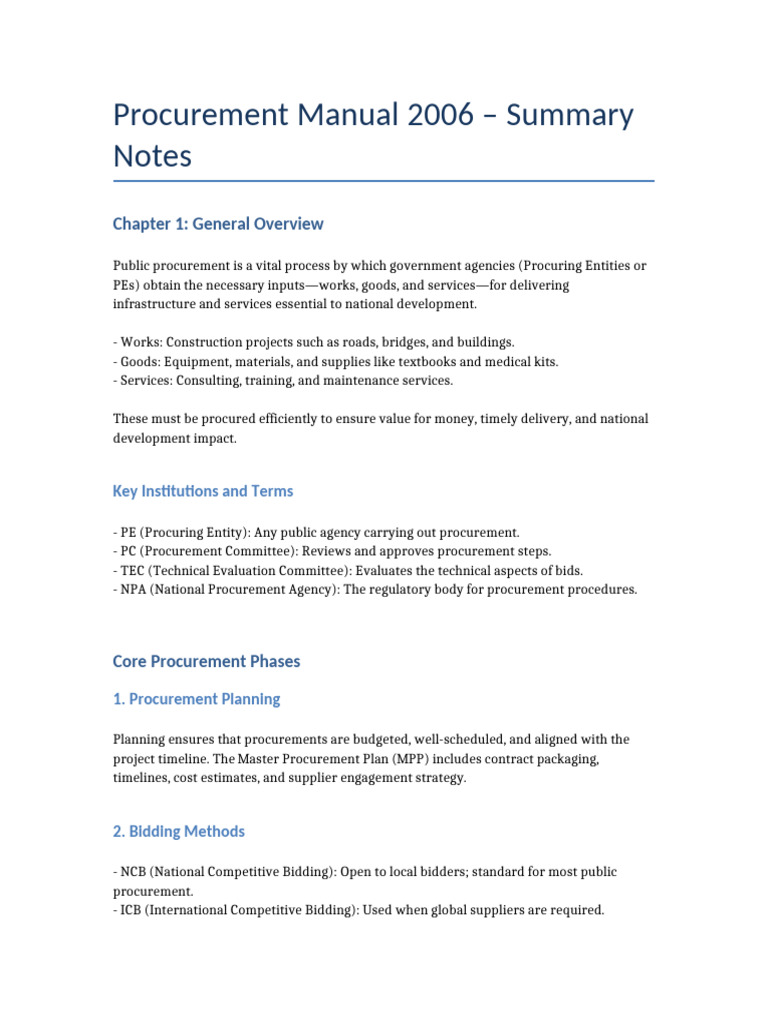 2006 Public Procurement Manual Overview | PDF | Procurement | Business