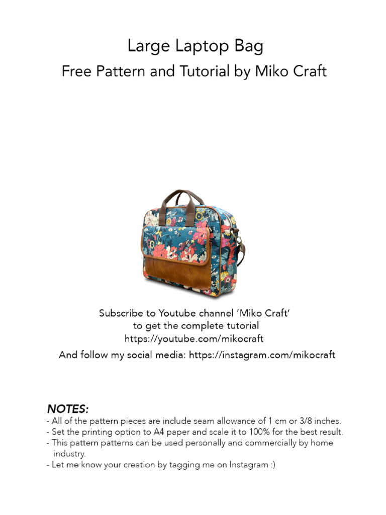 Large Laptop Bag - Free Pattern and Tutorial by Miko Craft | PDF