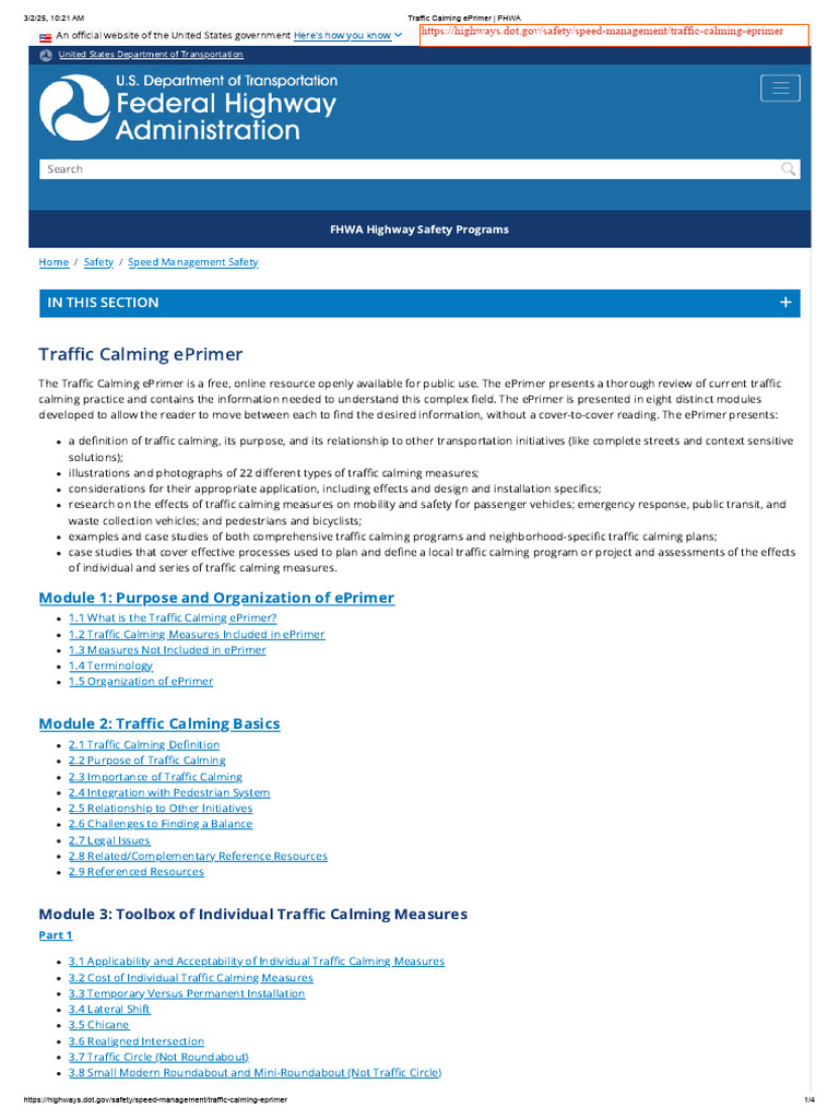Traffic Calming Eprimer - FHWA | PDF | Traffic | Street