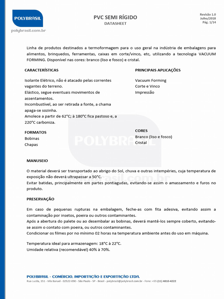 Datasheet PVC Semi Rígido para Embalagens | PDF | Cloreto de polivinila ...