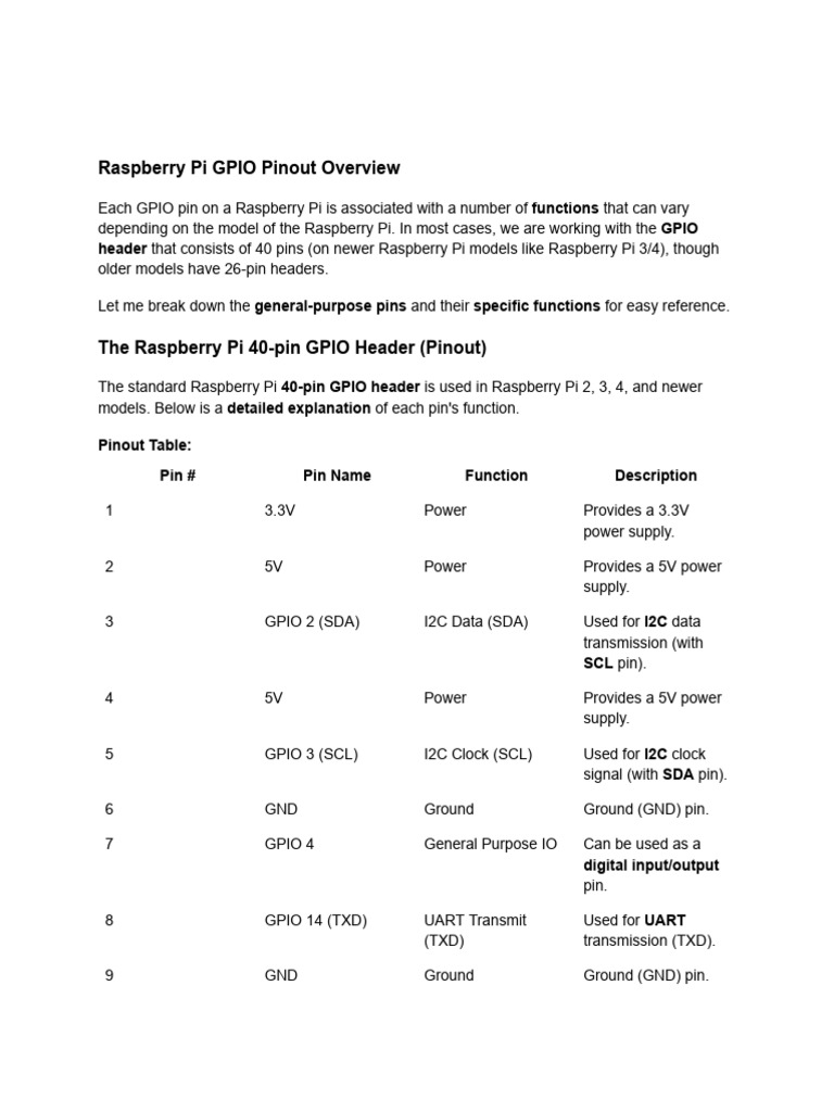 GPIO Pins Are Used For Specific Purposes On The Raspberry Pi | PDF | Computer Engineering ...