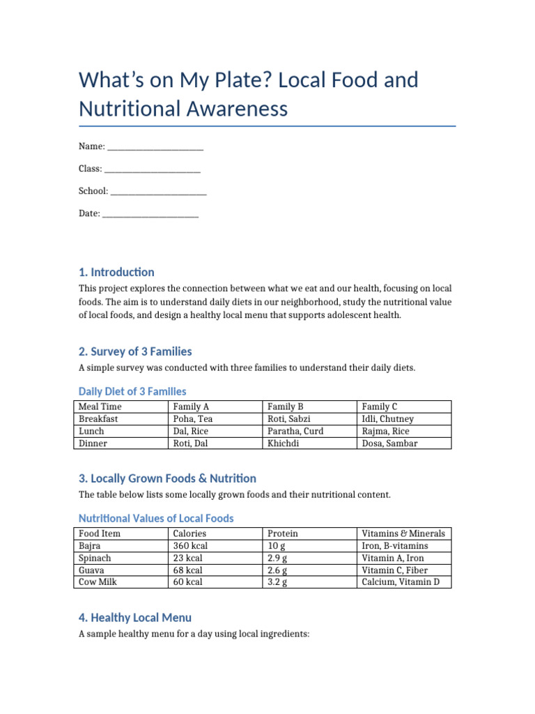 Whats on My Plate Project | PDF | Foods | Nutrition