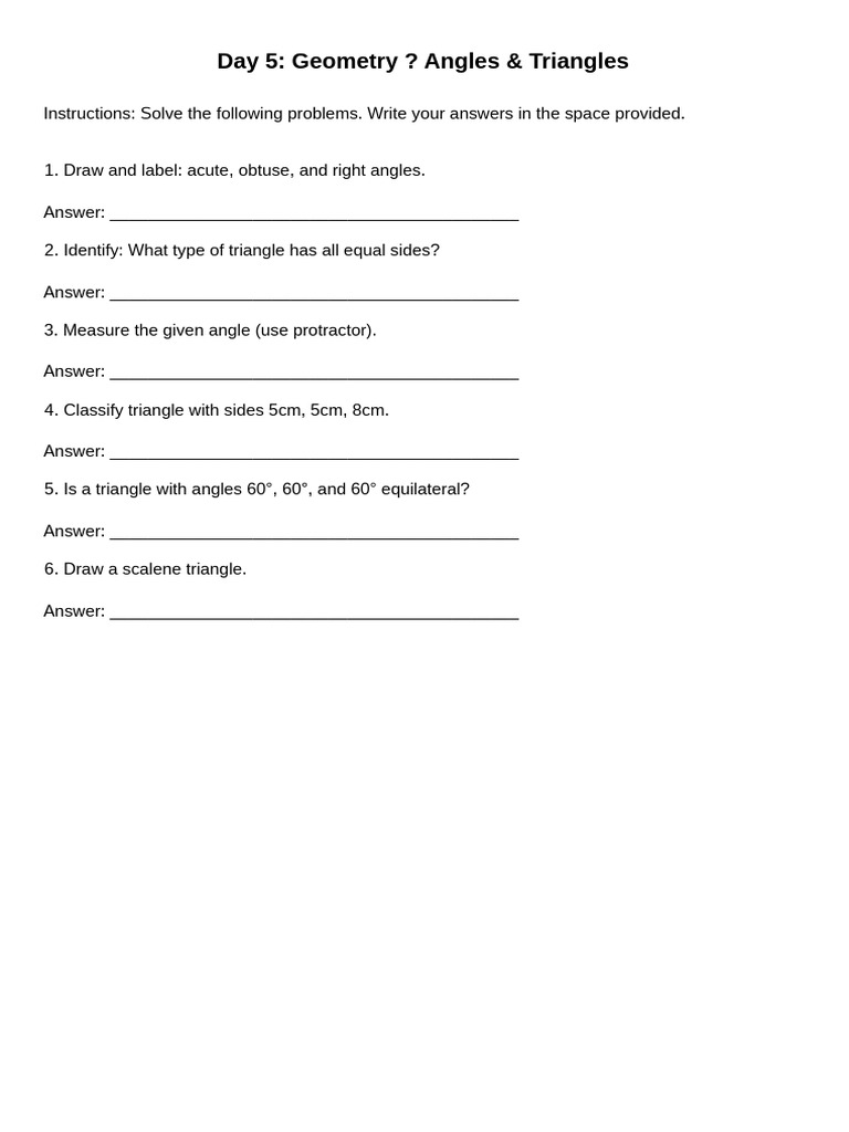 Day 5 Geometry - Angles & Triangles | PDF