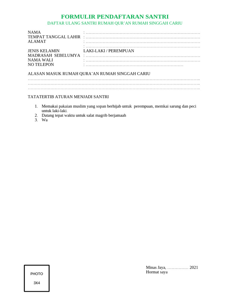 Formulir Santri | PDF