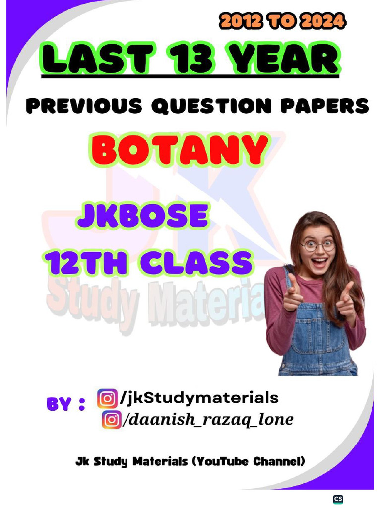 Botany 12th Class Last 13 Year QuestionPapers JKBOSE | PDF