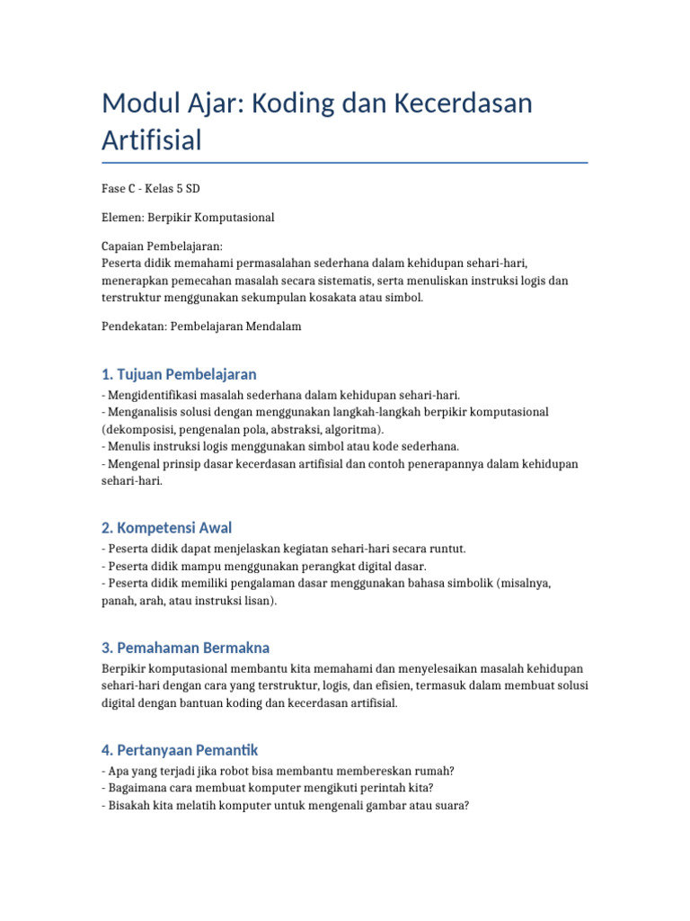 Modul Ajar Koding Dan Kecerdasan Artifisial FaseC | PDF