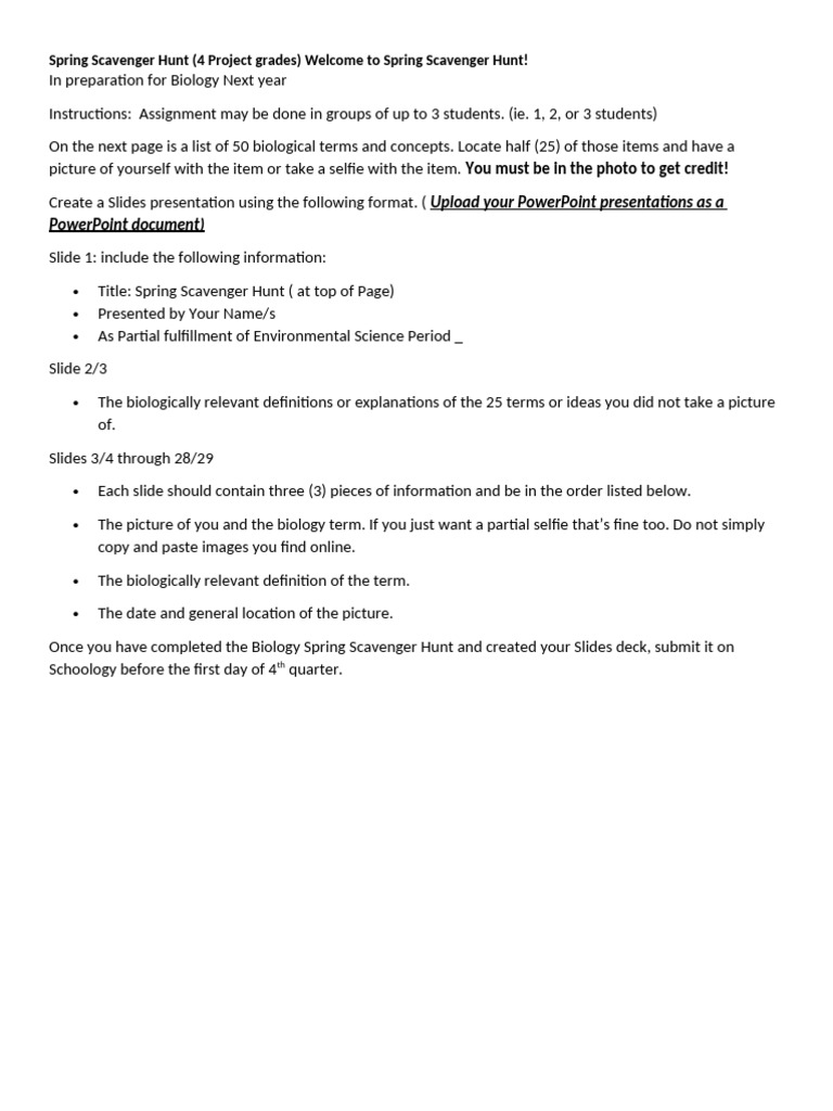 Spring_Scavenger_Hunt_with_rubric | PDF | Plants | Ecosystem