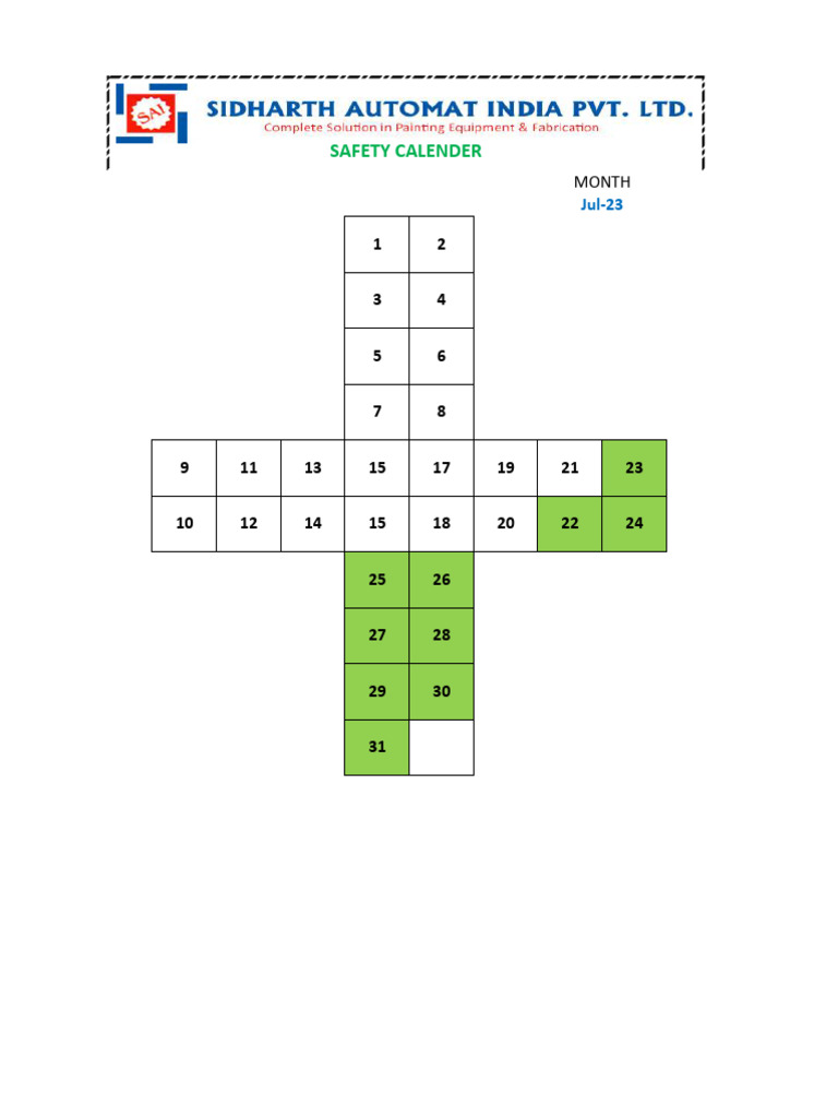 SAI Safety Cross Calendar | PDF