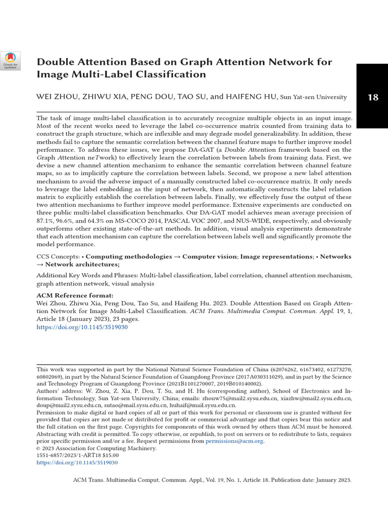 Double Attention Based On Graph Attention Network For Image Multi-Label ...