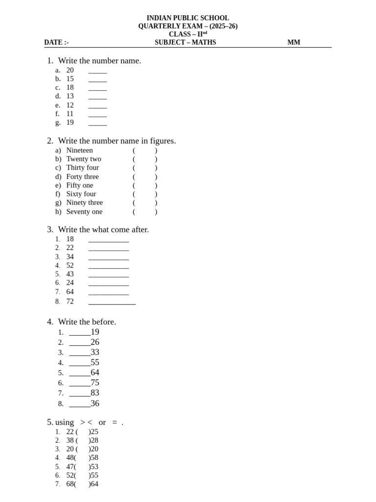 CLASS 2nd Maths | PDF