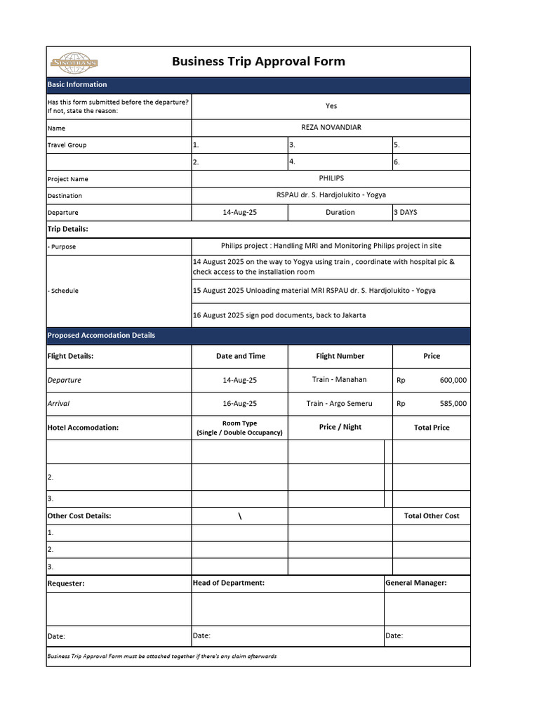 【印尼】Business Trip Approval Form AFRIZAL & REZA - RSPAU Dr. S ...
