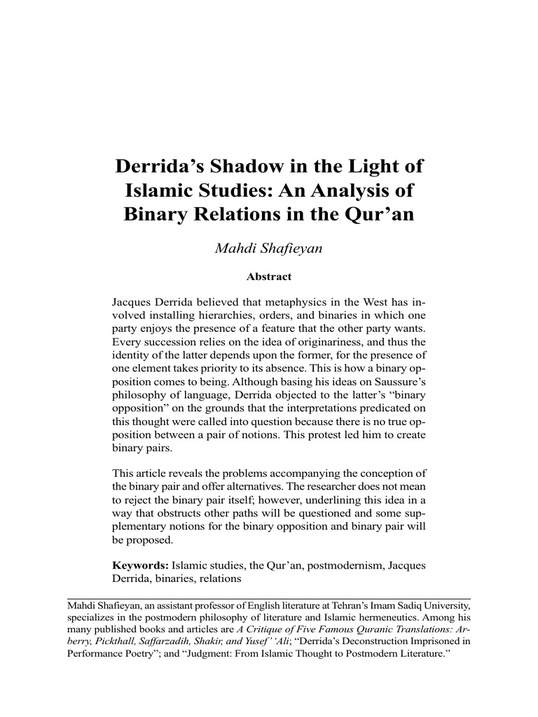 Ojsadmin, Article 3 Derrida's Shadow in The Light of | PDF | Deconstruction | Quran