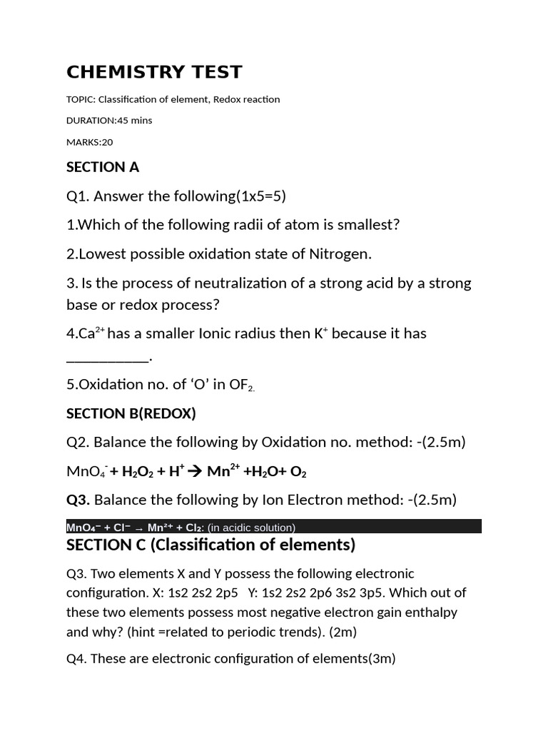 Chemistry Test | PDF