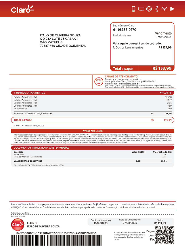 Fatura Claro | PDF