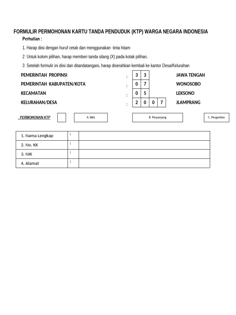 Formulir Permohonan KTP Warga Indonesia | PDF