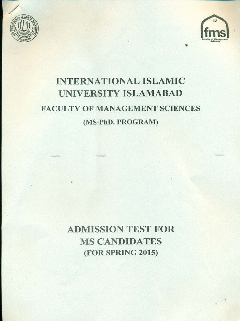 International Islamic University Islamabad: Admission Test Ms ...