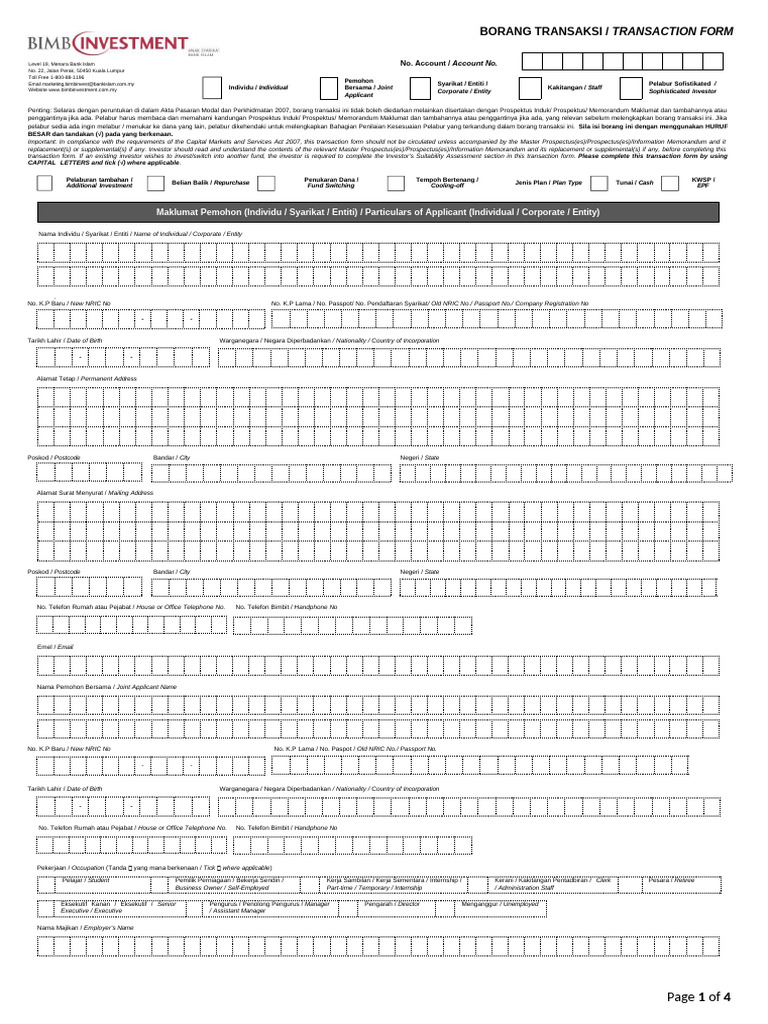 Transaction Form for Investment Services | PDF