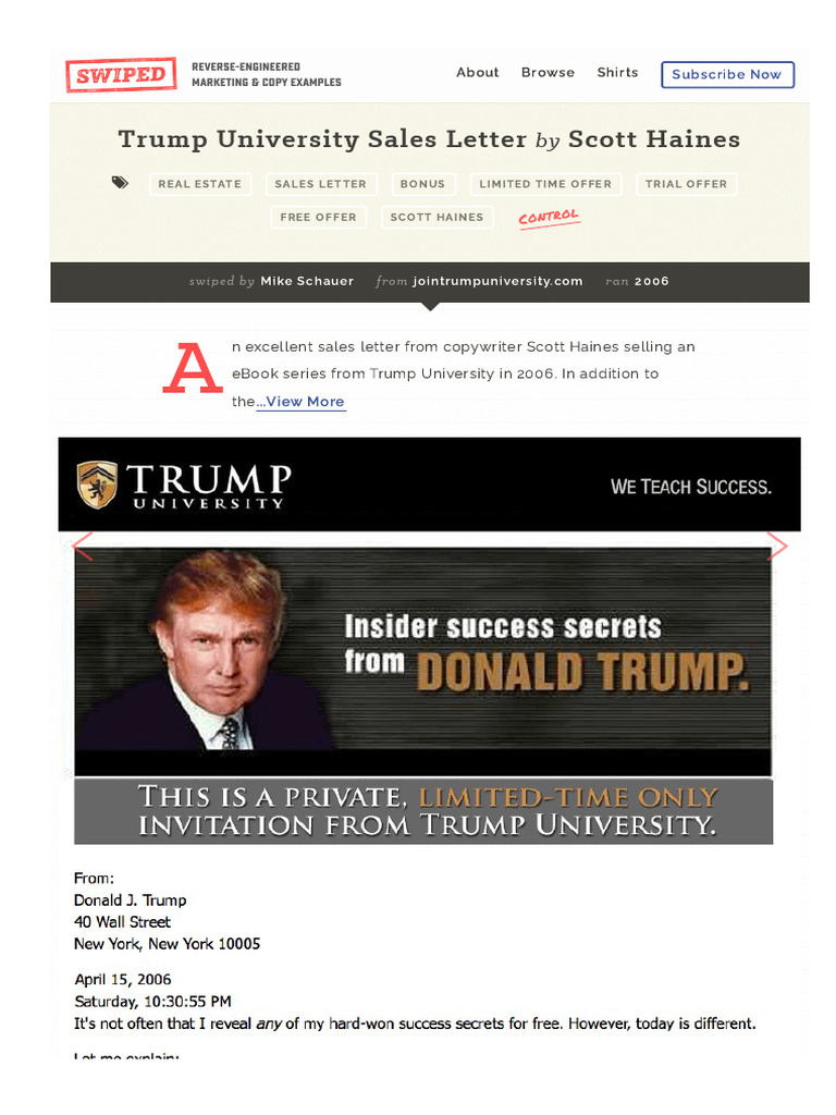Trump University Sales Letter Analysis | PDF
