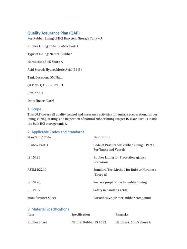 Quality Assurance for Acid Tank Lining | PDF | Hydrochloric Acid ...