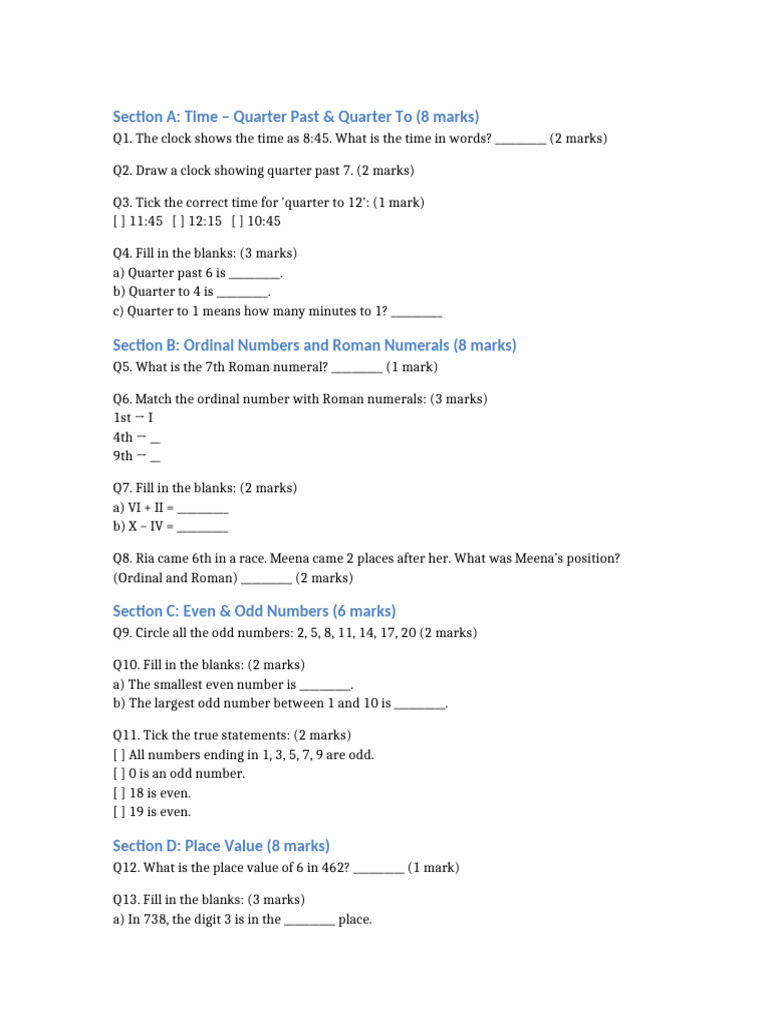 Class2 Maths Olympiad Level Test | PDF