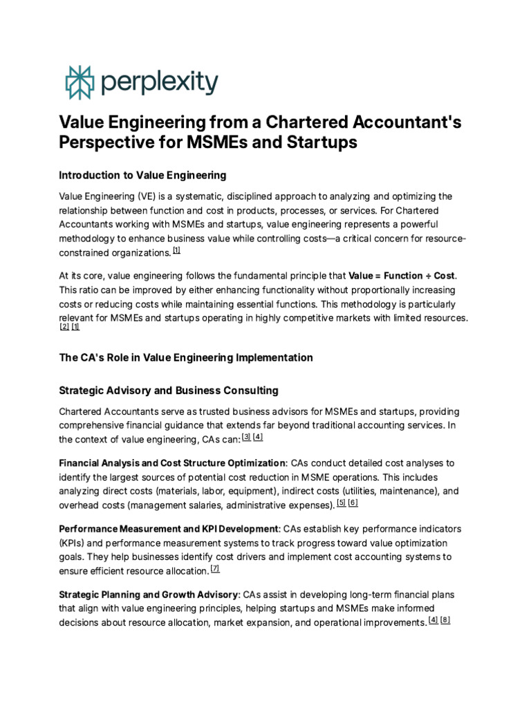Value Engineering for MSMEs and Startups | PDF | Performance Indicator ...