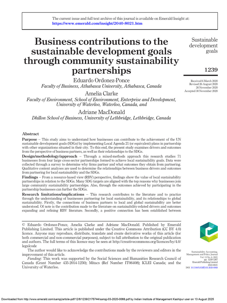 Business Contributions to the Sustainable Development Goals Through ...