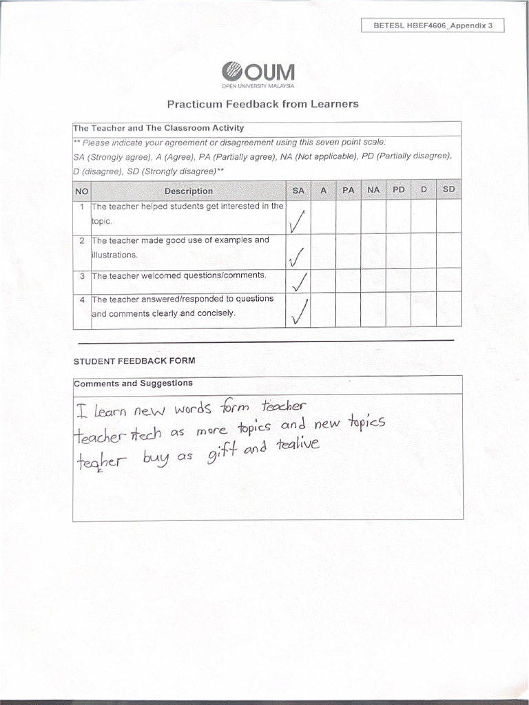 Practicum Feedback Form | PDF