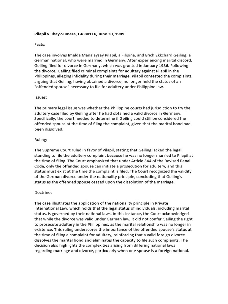 Philippine Divorce and Adultery Case Analysis | PDF