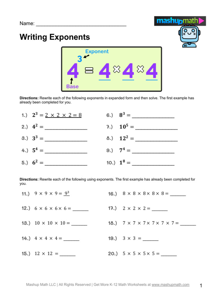 Writing Exponents A | PDF