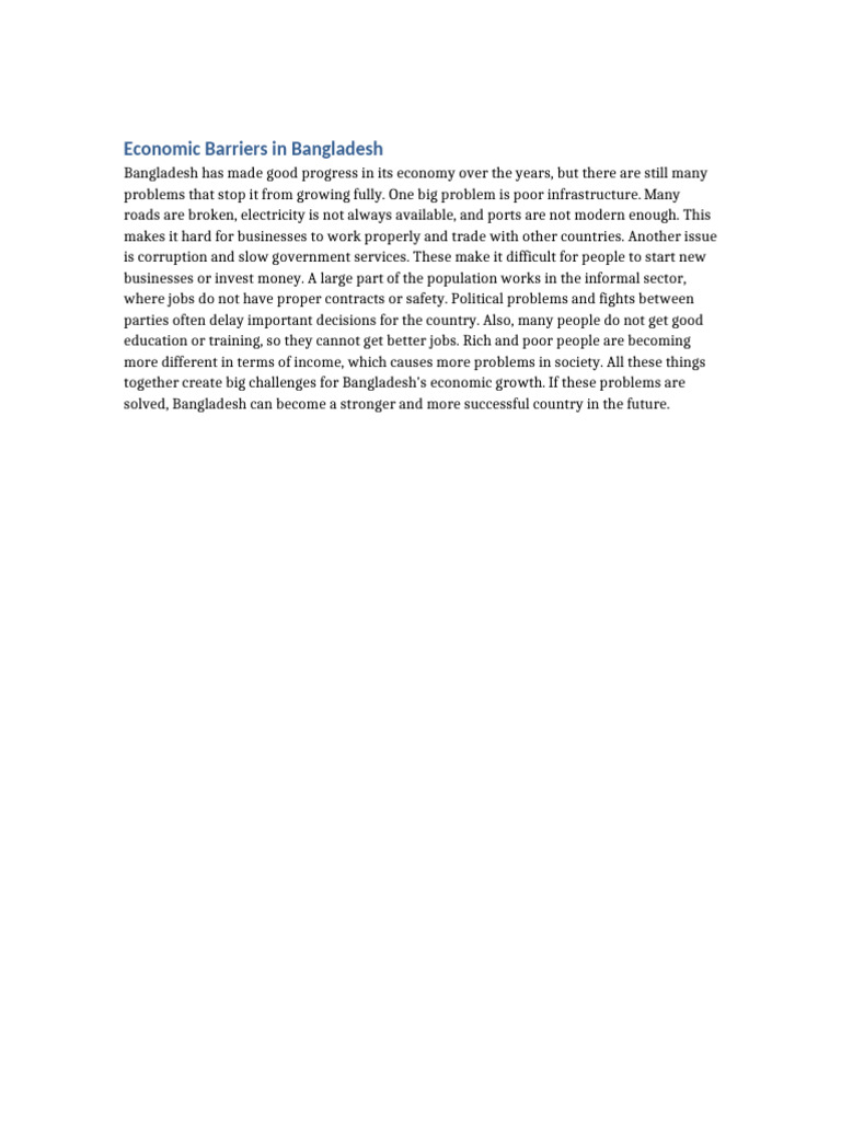 Easy Economic Barriers in Bangladesh | PDF