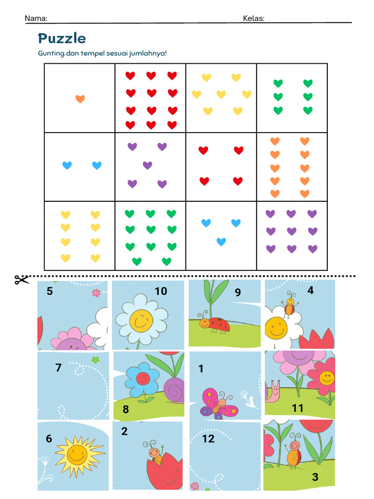 LKPD Matematika Puzzle Bilangan 1-10 | PDF