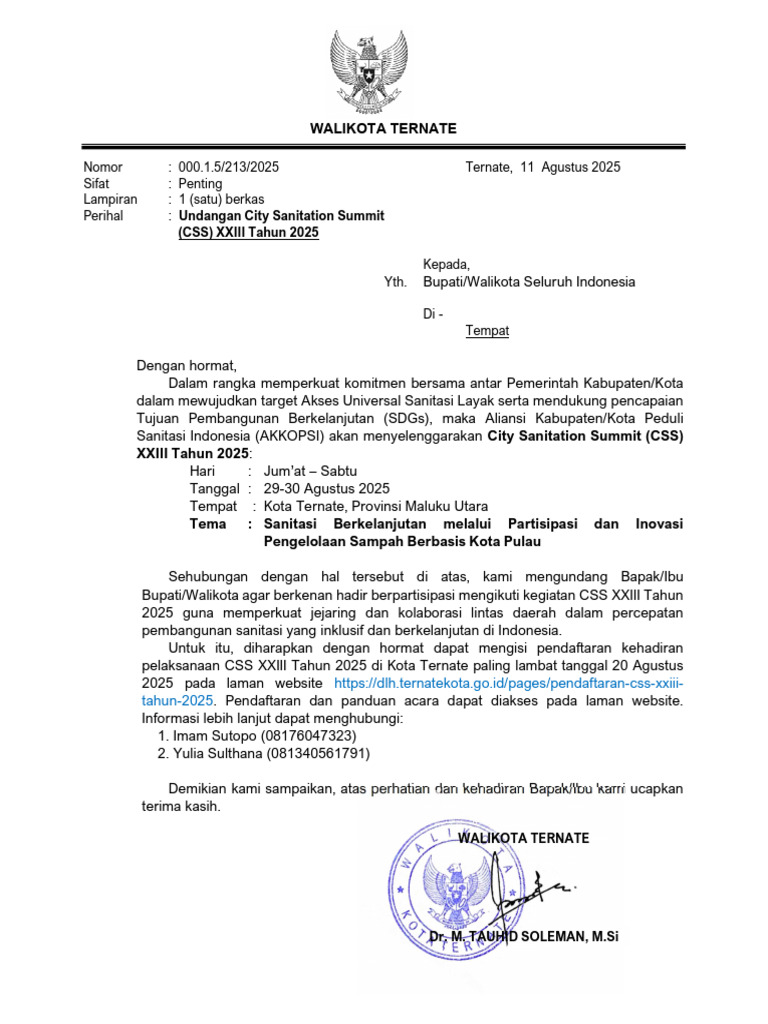 Undangan City Sanitation Summit 2025 | PDF