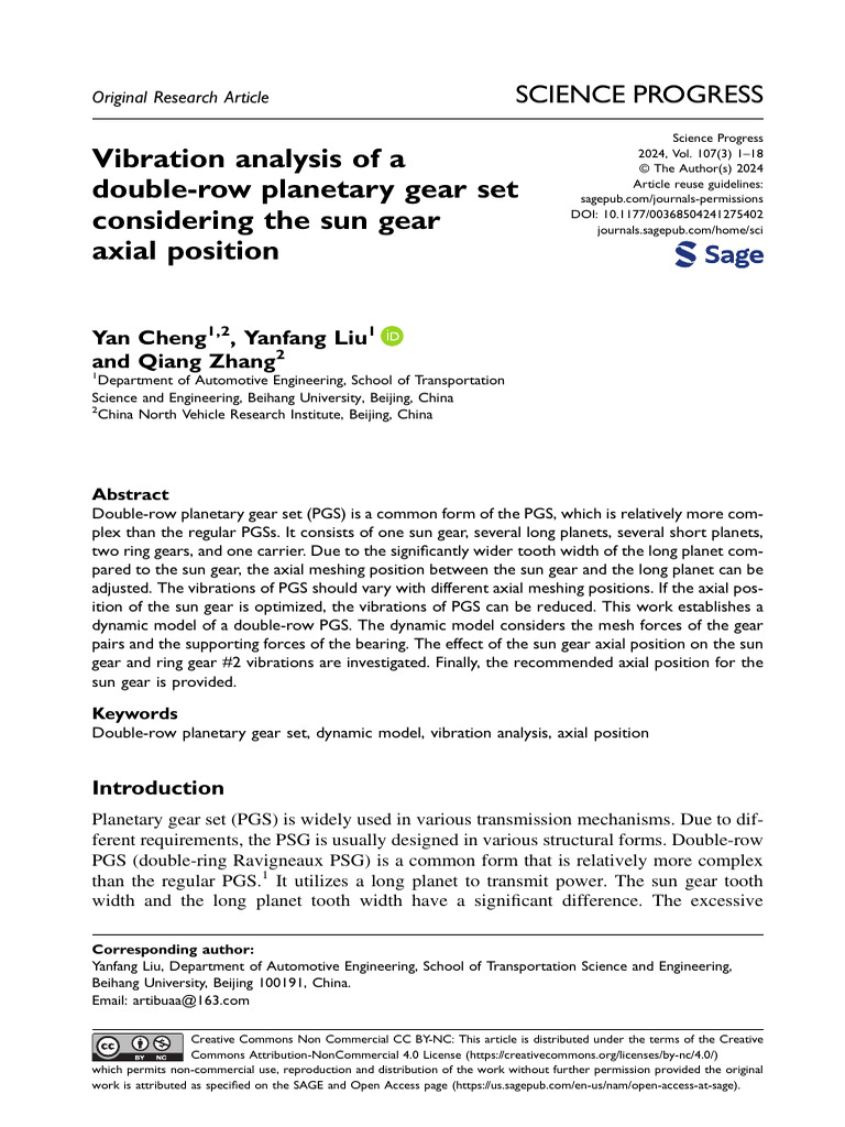 Vibration Analysis of A Double-Row Planetary Gear Set Considering The ...