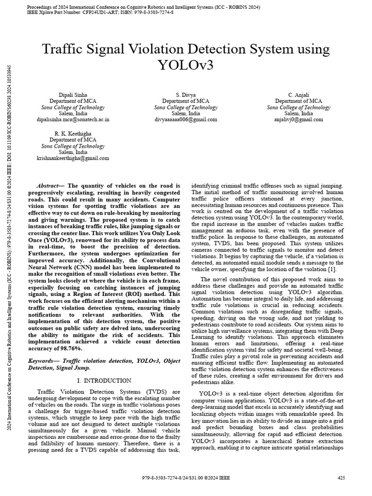 Traffic Signal Violation Detection System Using YOLOv3 | PDF | Deep Learning | Artificial ...