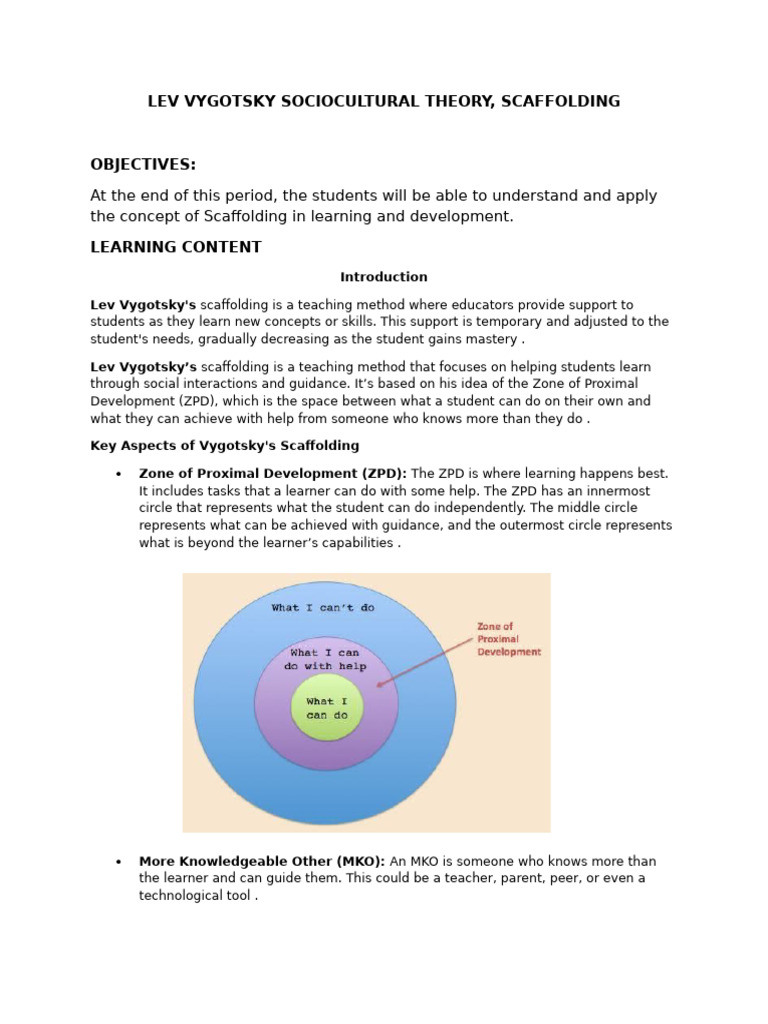 Vygotsky's Scaffolding in Education | PDF | Learning | Psychological ...