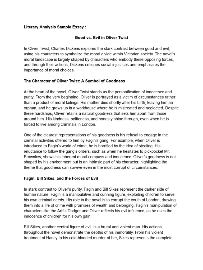 Literary Analysis Sample | PDF | Oliver Twist | Nancy (Oliver Twist)