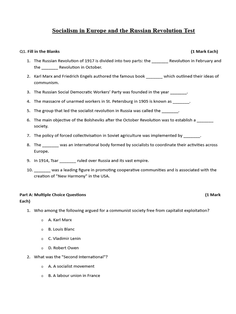 Socialism in Europe and The Russian Revolution Test | PDF | Russian ...