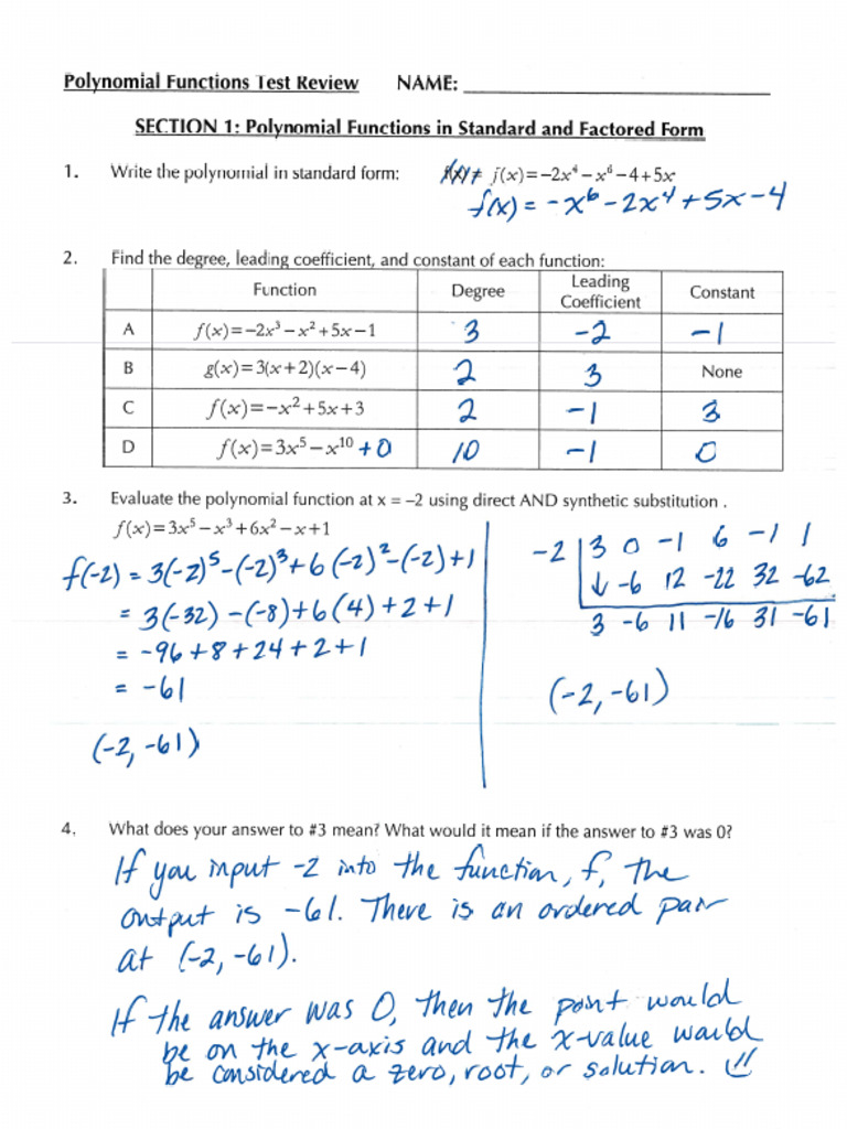 5 Test Review Polynomial Functions 2 ANS | PDF
