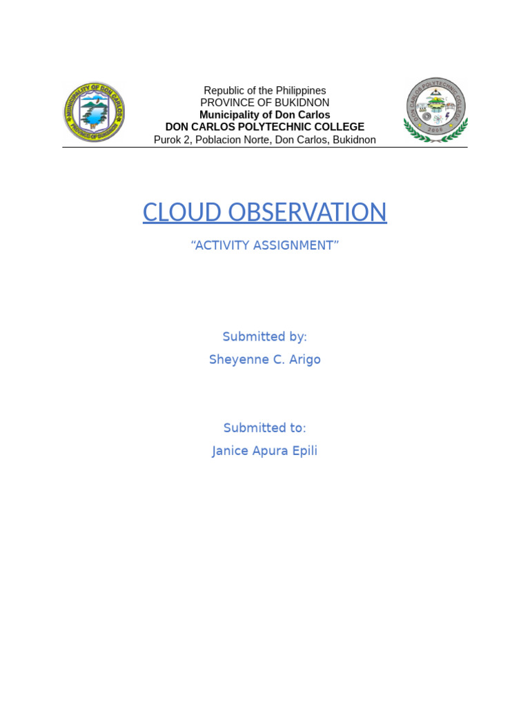 Cloud Observation Assignment in Bukidnon | PDF | Cloud | Thunderstorm