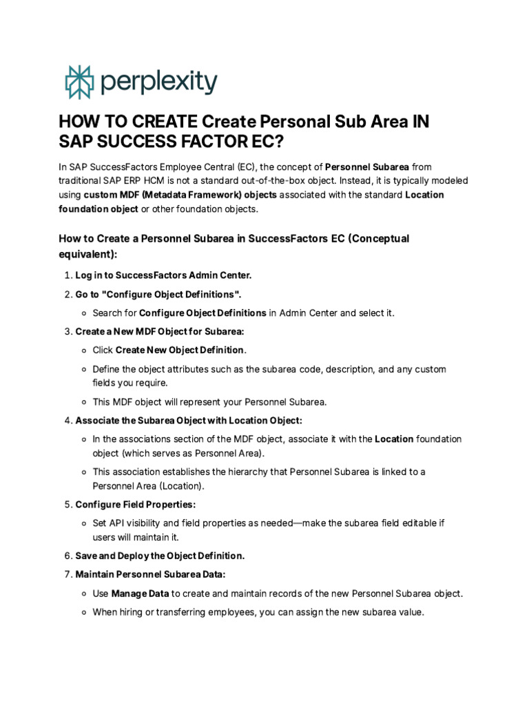 Create Personnel Subarea in SAP EC | PDF | Enterprise Resource Planning ...