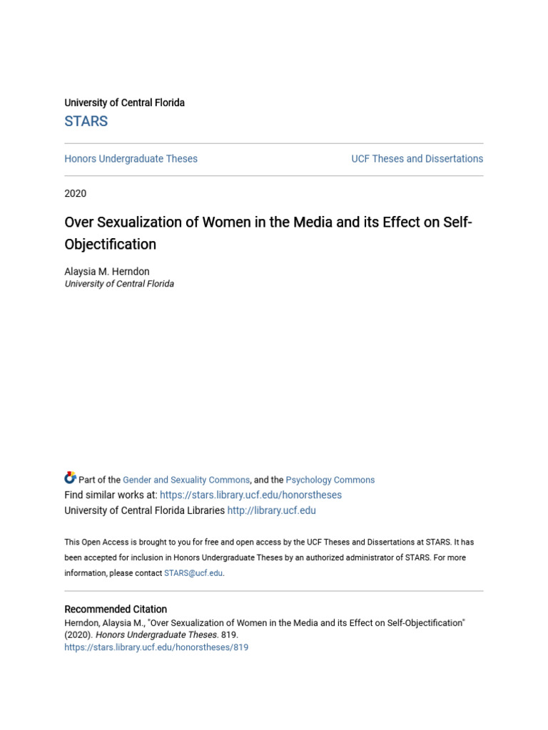 Over Sexualization of Women in The Media and Its Effect On Self-O | PDF ...