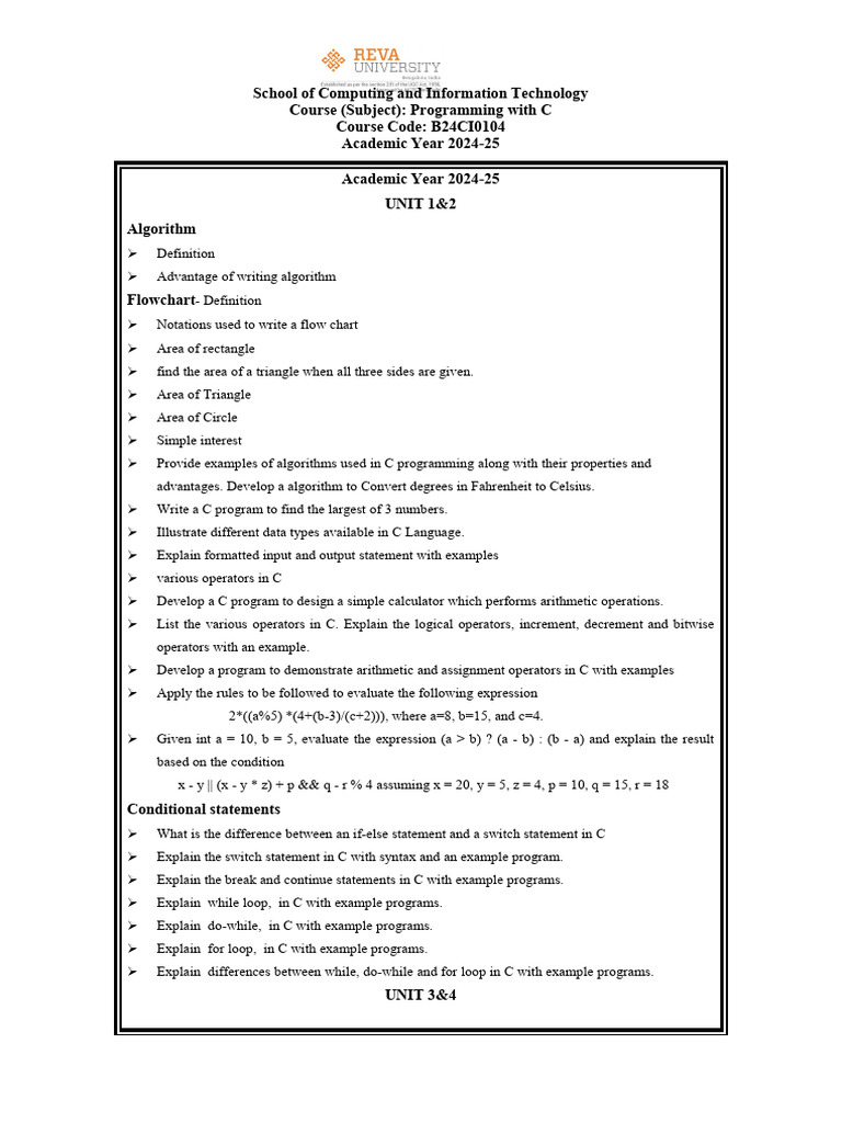 Question Bank - C Programming | PDF | Computer Program | Programming