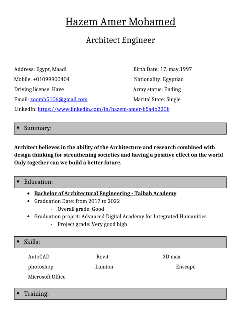 CV Hazem Amer Mohamed - Copy-1 | PDF | Engineering
