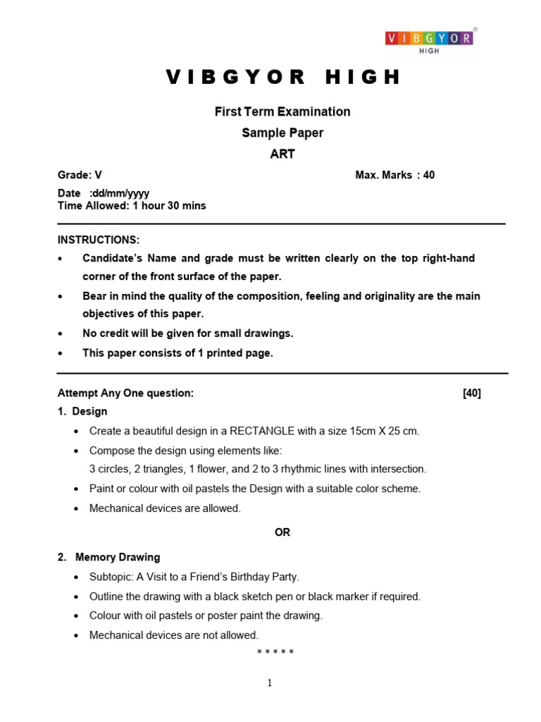 Grade 5 - Sample Papers | PDF