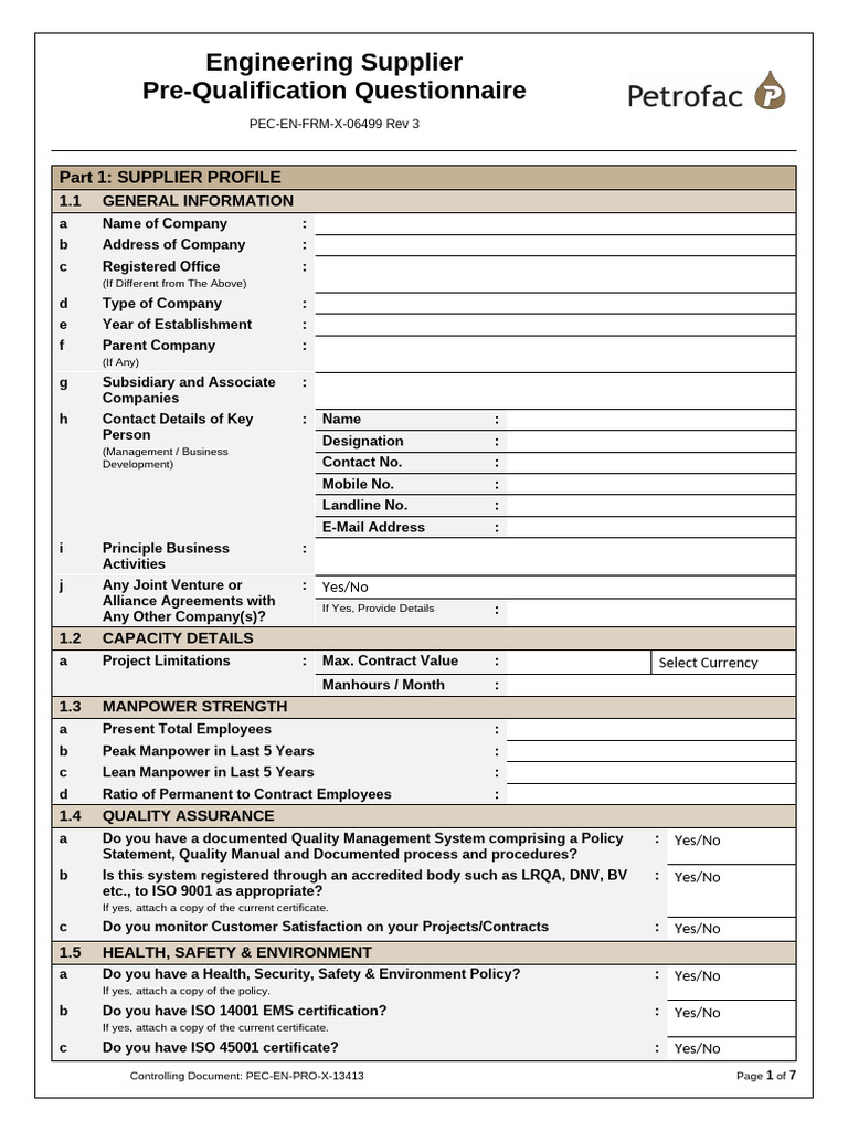 DEC Pre-qualification Questionnaire | PDF | Business | Computing