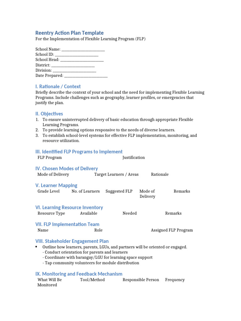 Session 10 Reentry Action Plan Template | PDF